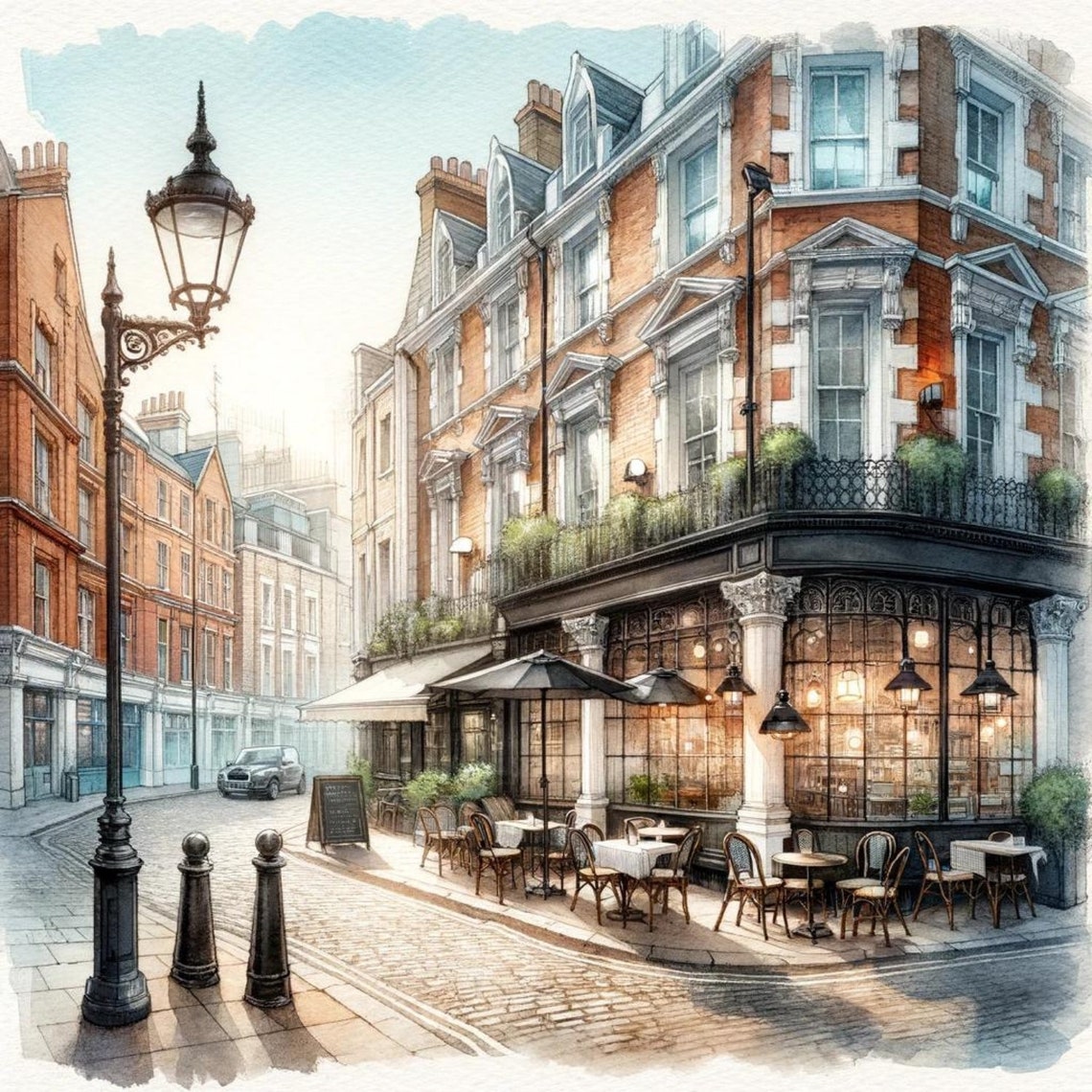 11 Watercolor Cityscape & Cafe in Europe Street JPG Files for ...
