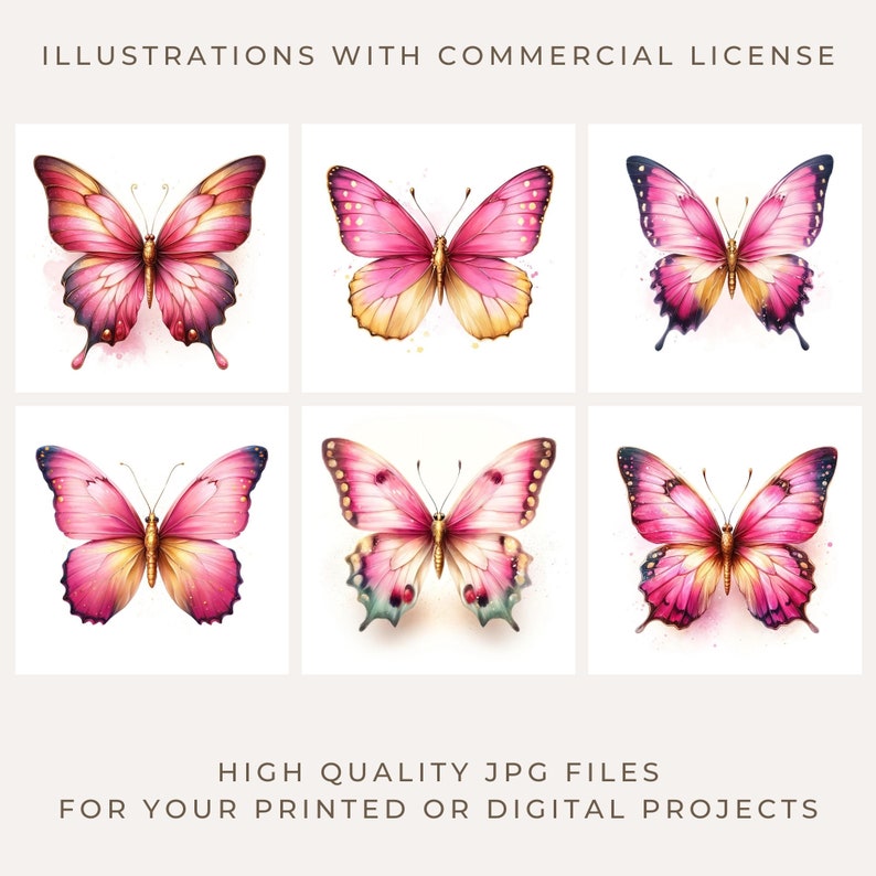 Shabby Chic Pink and Golden Butterfly Clipart for Craft Projects ...