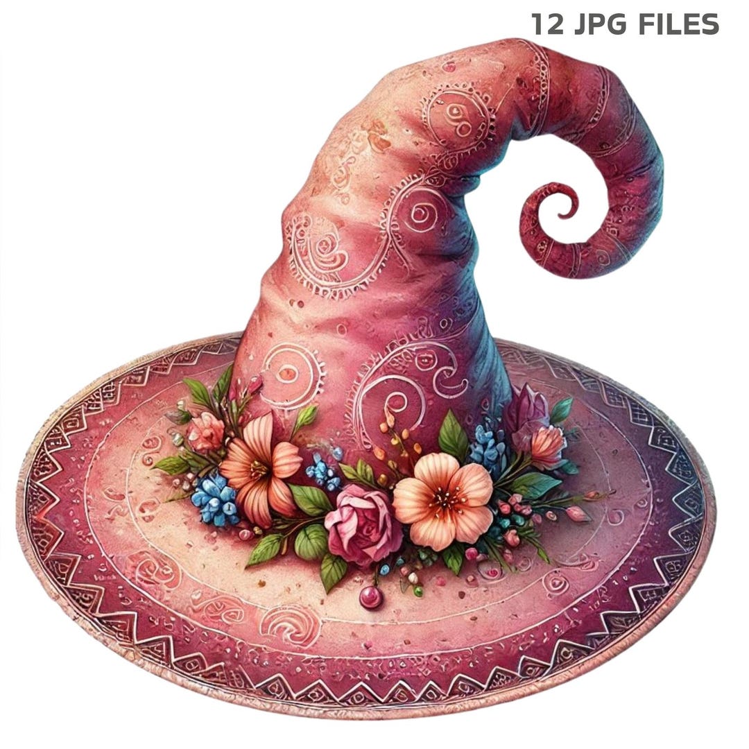 Classic Pink Witch Hat Clipart Set, Hippie Halloween Digital Download ...