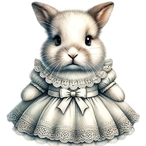 Cute Bunny in a Dress, Vintage Watercolor Bunny Clipart Bundle ...