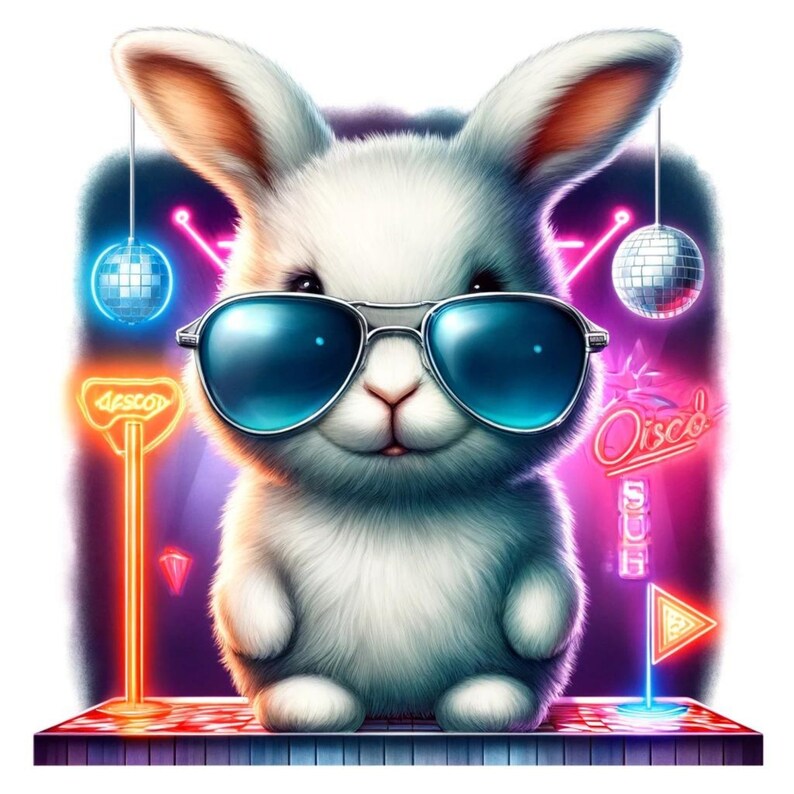 Neon Disco Bunny Watercolor Clipart Set, Digital Download for ...