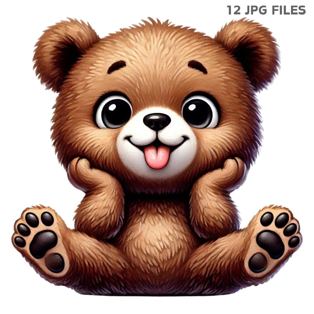 Cute Bear Clipart & Baby Bear Watercolor Woodland Nursery Illustration ...