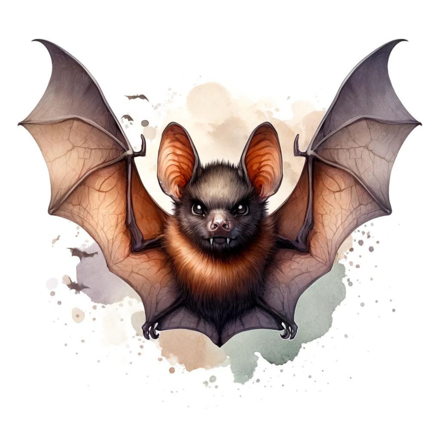 Vintage Watercolor Halloween Bat Clipart Bundle, Digital Crafting ...