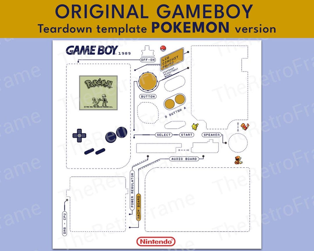 ORIGINAL GAMEBOY Teardown Template POKEMON Version white Background - Etsy