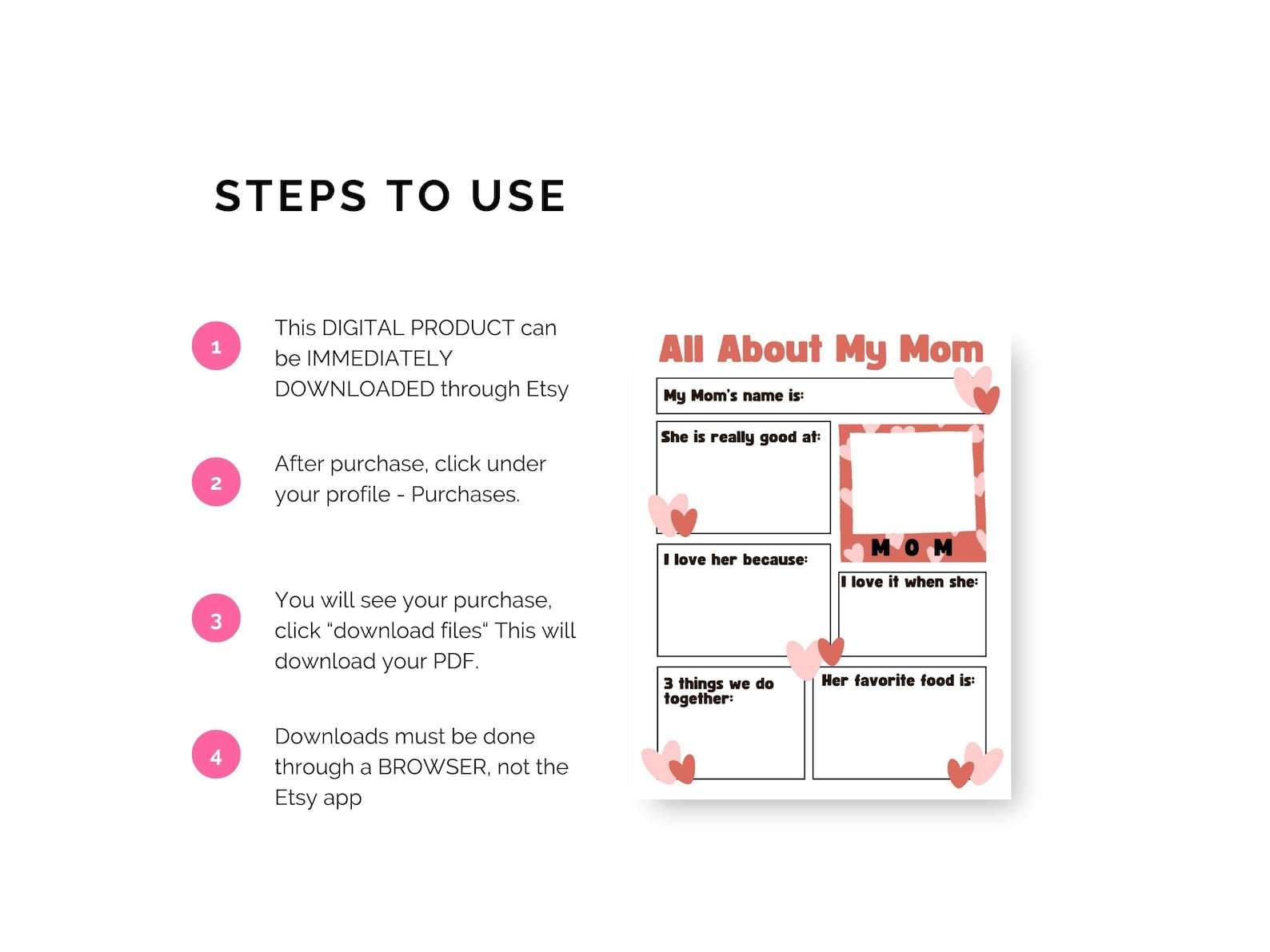 All About My Mom, Mother's Day Printable, INSTANT DOWNLOAD, Mother's ...