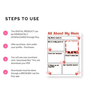 All About My Mom, Mother's Day Printable, INSTANT DOWNLOAD, Mother's ...