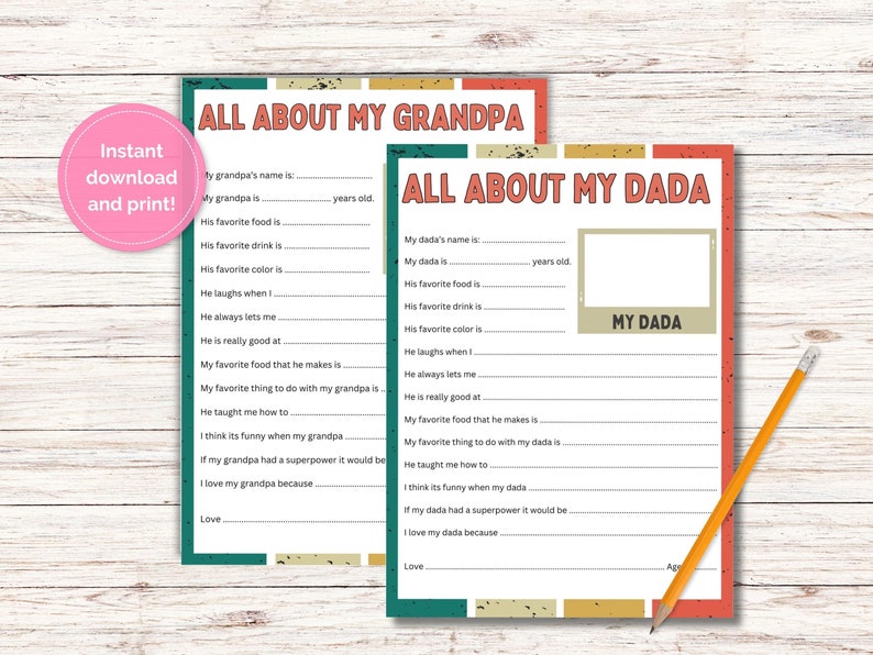 All About My Dad, Father's Day Printable, INSTANT DOWNLOAD, Father's ...