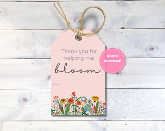 Teacher Appreciation Favor Tag, Printable Floral Thank You Tags, Thank ...