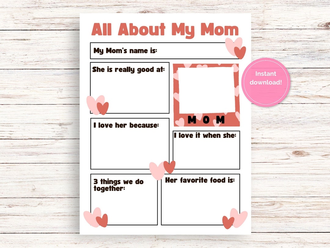 All About My Mom, Mother's Day Printable, INSTANT DOWNLOAD, Mother's ...