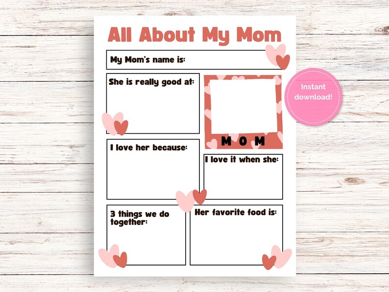 All About My Mom, Mother's Day Printable, INSTANT DOWNLOAD, Mother's ...