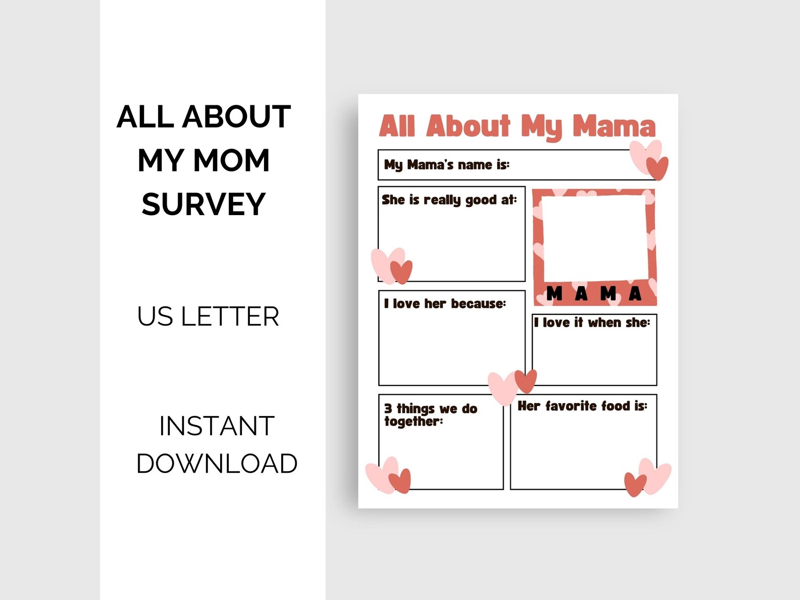 All About My Mom, Mother's Day Printable, INSTANT DOWNLOAD, Mother's ...