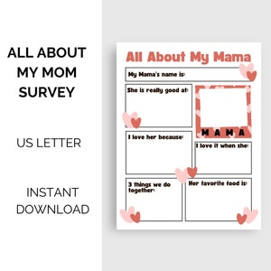 All About My Mom, Mother's Day Printable, INSTANT DOWNLOAD, Mother's ...