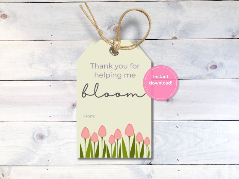 Teacher Appreciation Favor Tag, Printable Floral Thank You Tags, Thank ...