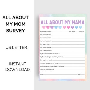 All About My Mom, Mother's Day Printable, INSTANT DOWNLOAD, Mother's ...