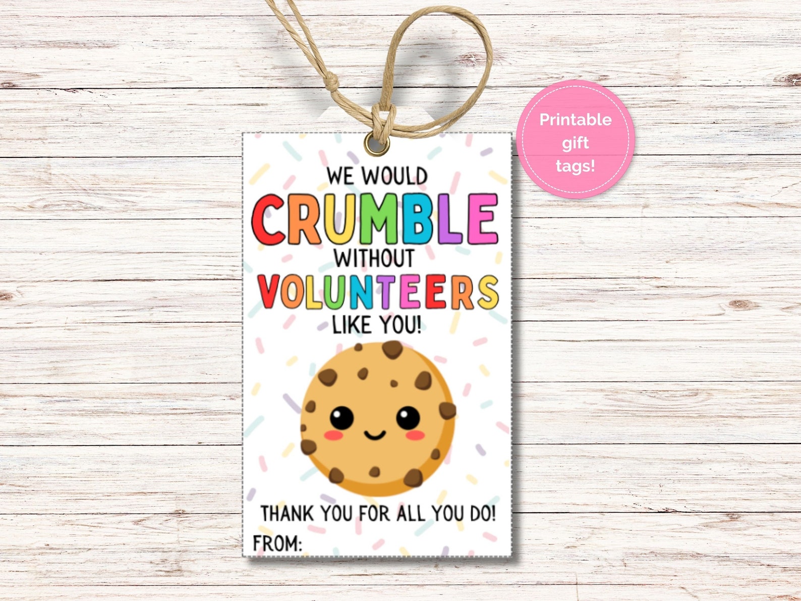 Volunteer Appreciation Printable Gift Tag, Volunteer Thank You Cookie ...