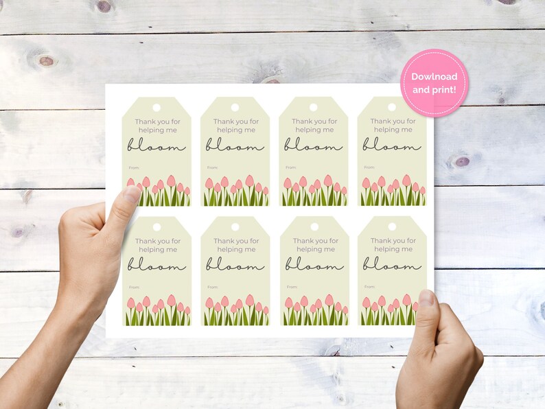 Teacher Appreciation Favor Tag, Printable Floral Thank You Tags, Thank ...