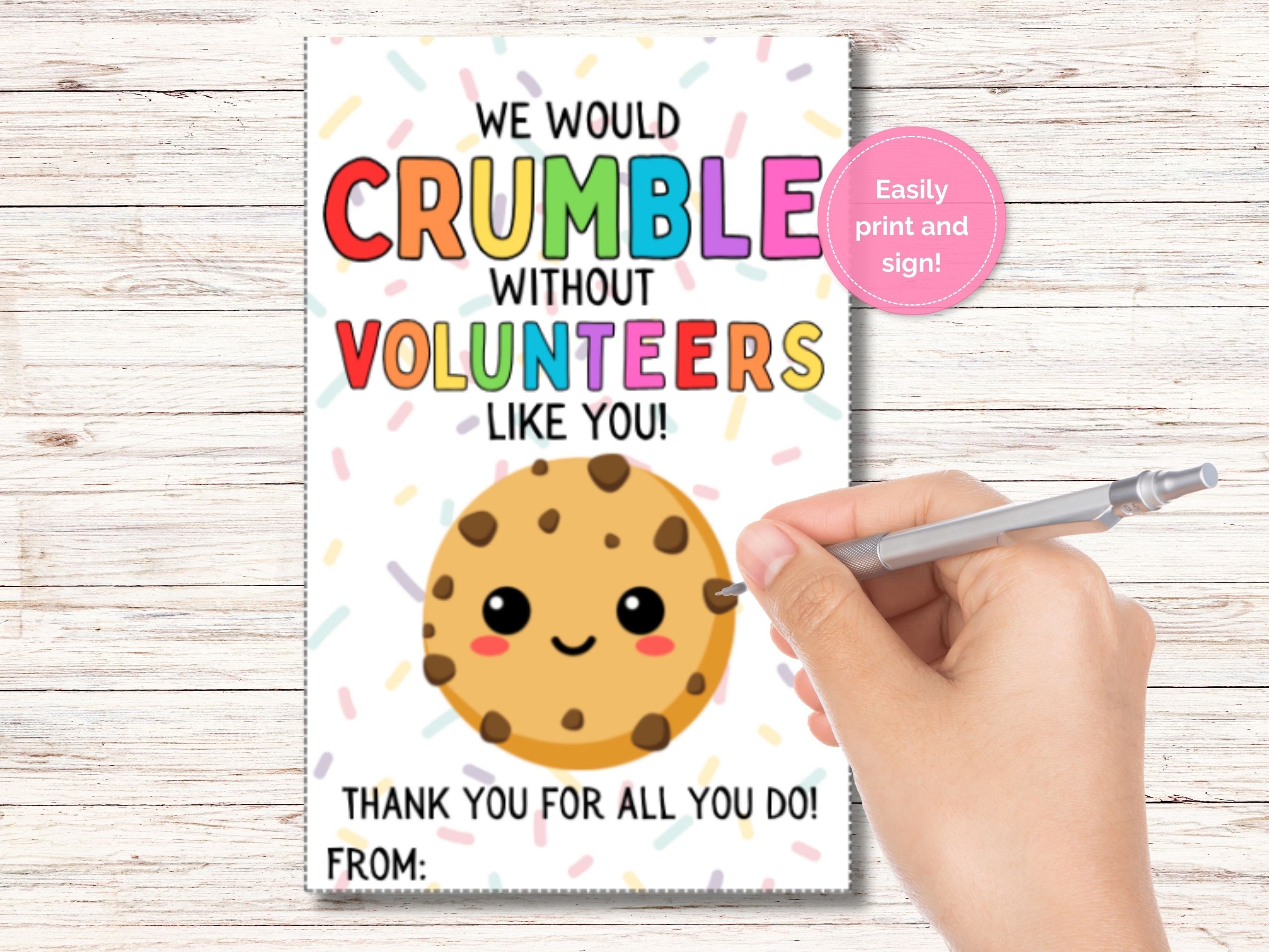 Volunteer Appreciation Printable Gift Tag, Volunteer Thank You Cookie ...