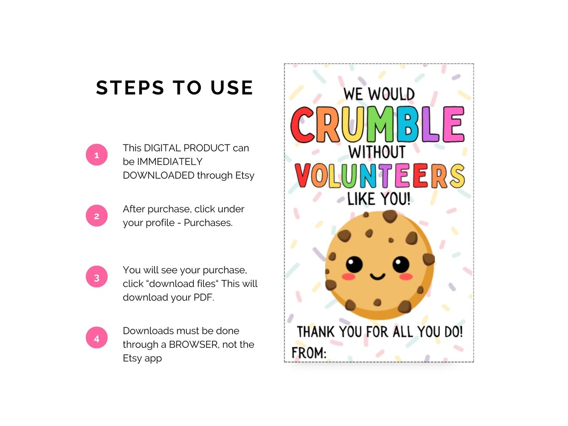 Volunteer Appreciation Printable Gift Tag, Volunteer Thank You Cookie ...