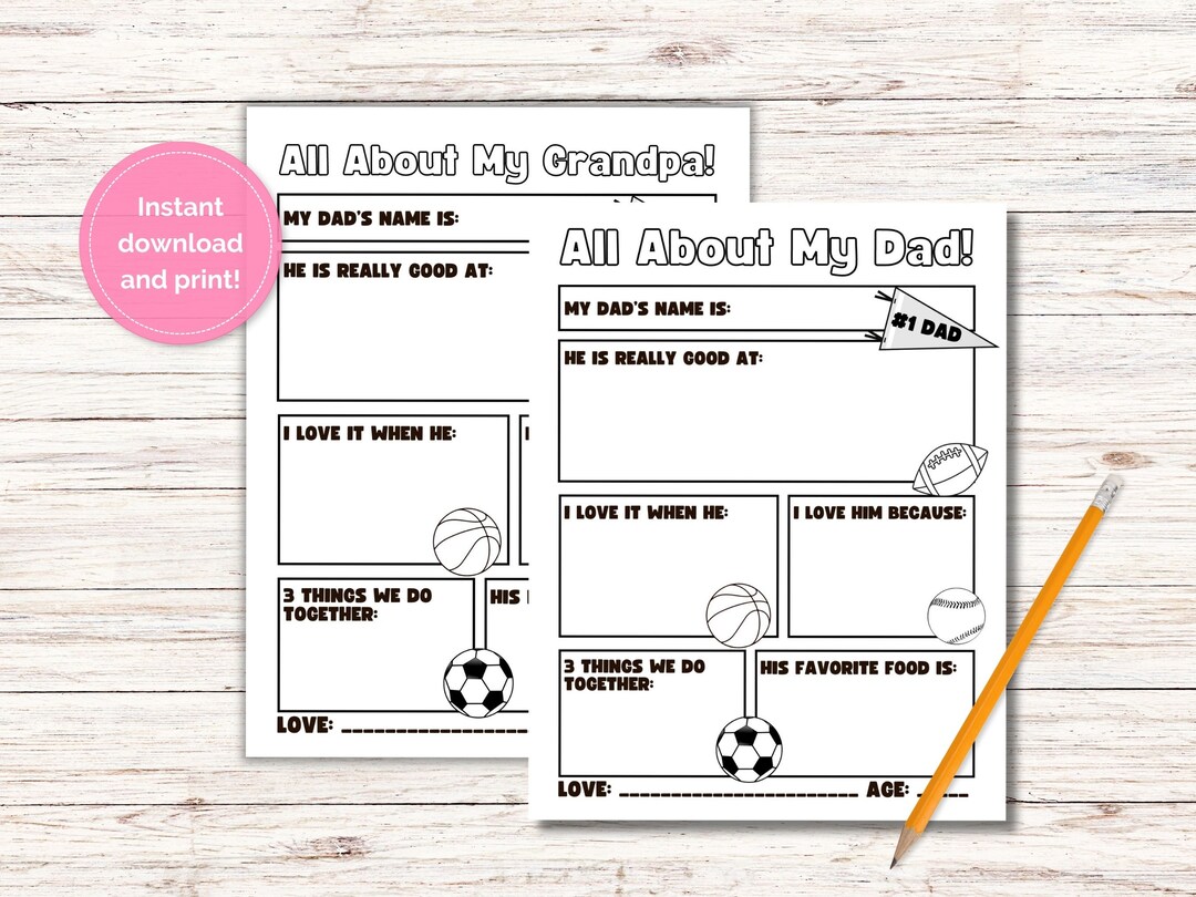 All About My Dad, Father's Day Printable, INSTANT DOWNLOAD, Father's ...
