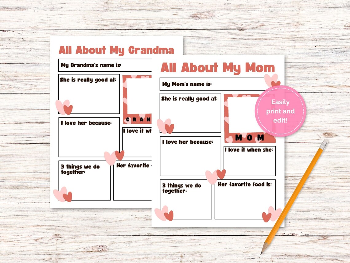 All About My Mom, Mother's Day Printable, INSTANT DOWNLOAD, Mother's ...