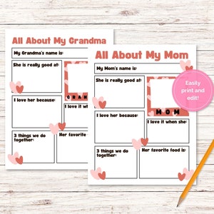 All About My Mom, Mother's Day Printable, INSTANT DOWNLOAD, Mother's ...
