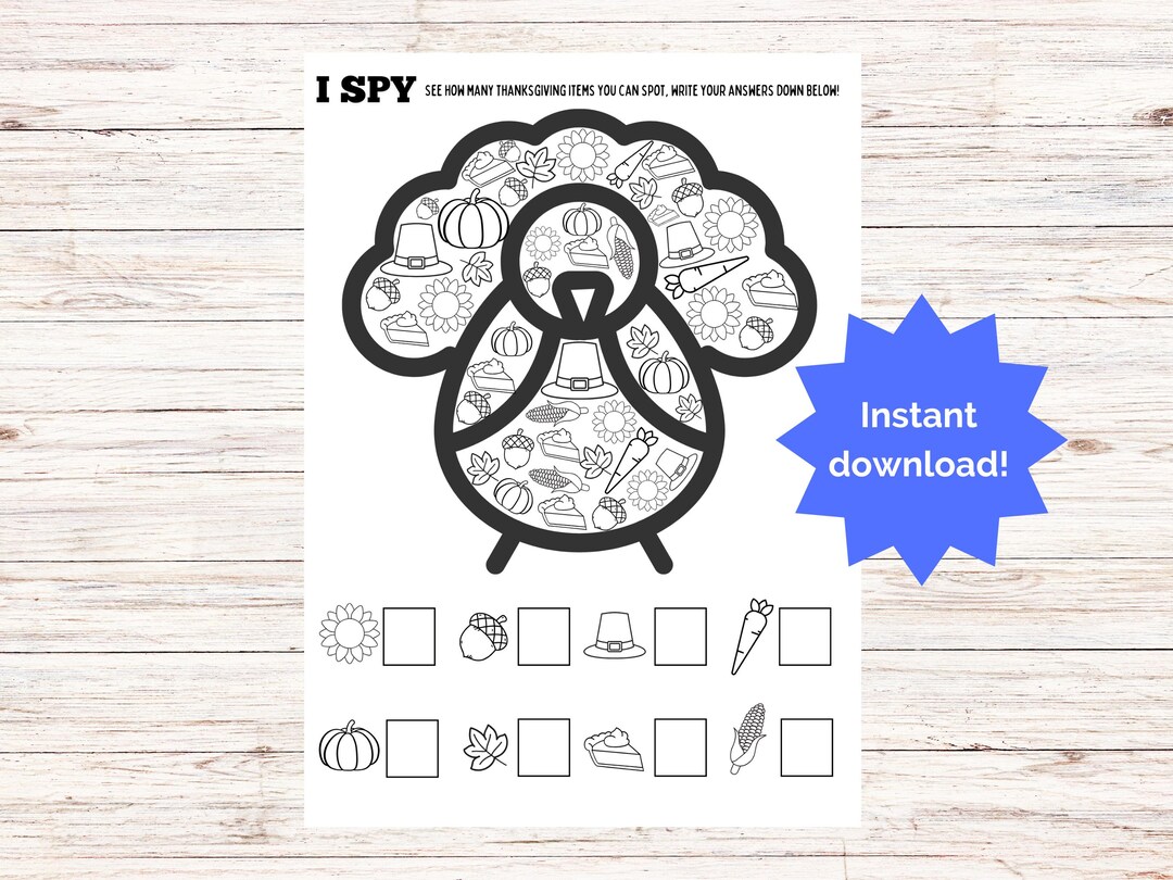 Thanksgiving I Spy Thanksgiving Search and Color Party Game Kids ...