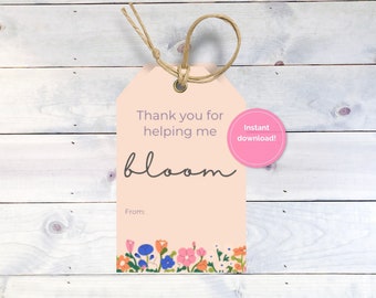 Teacher Appreciation Favor Tag, Printable Floral Thank You Tags, Thank ...