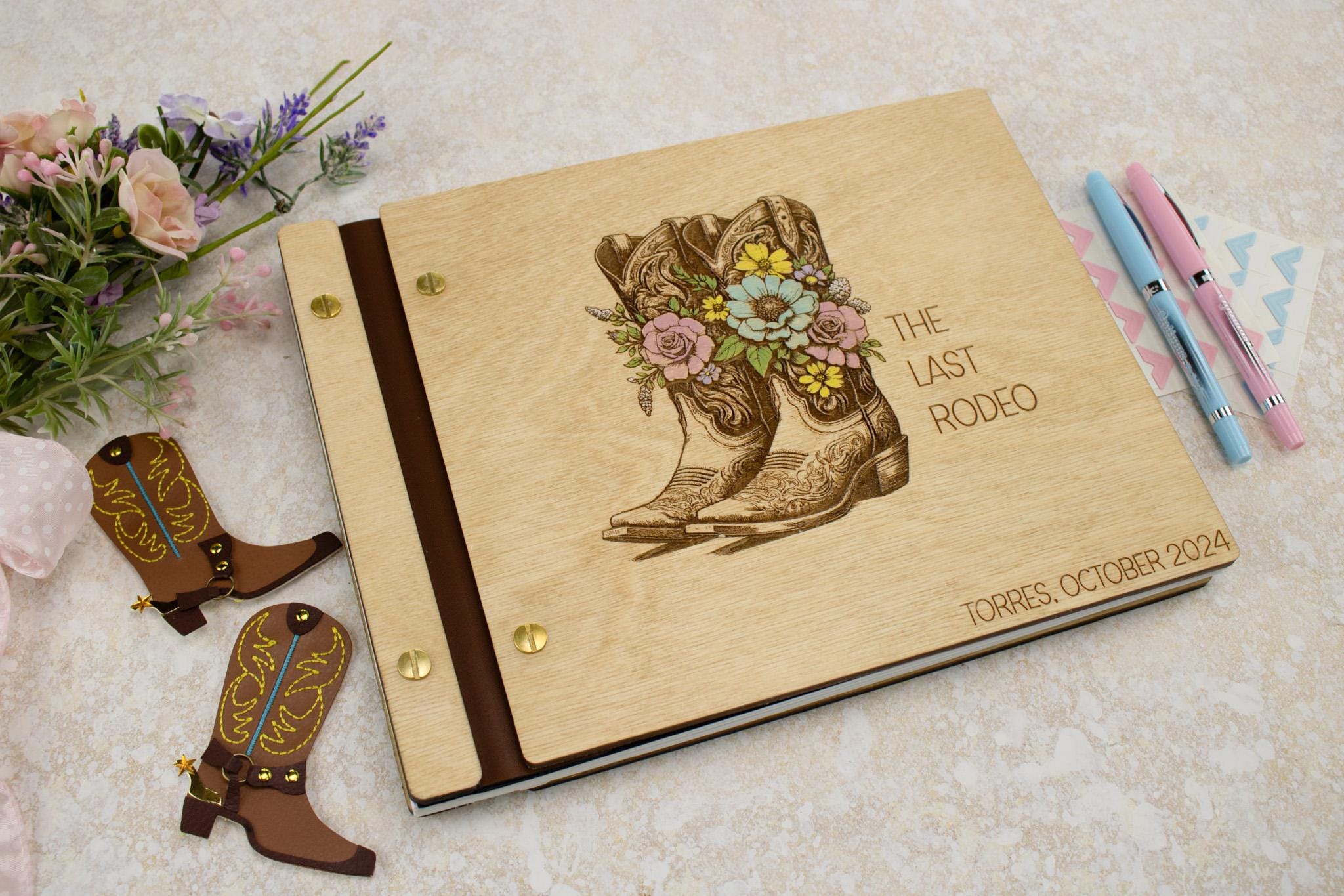Cowgirl Rodeo Bachelorette Memory Book, Wood Personalized Hand Painted ...