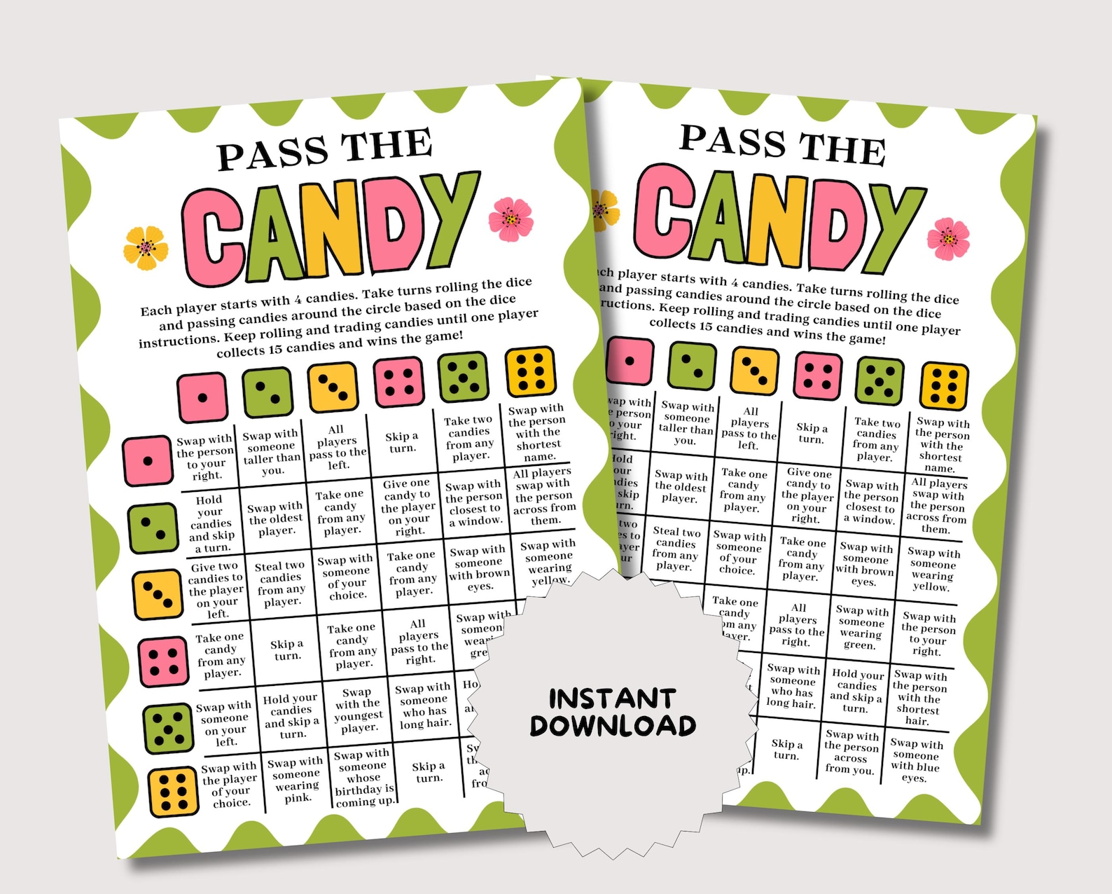 Pass the Candy Game, Fun Spring Dice Game for Kids Adults, Classroom ...