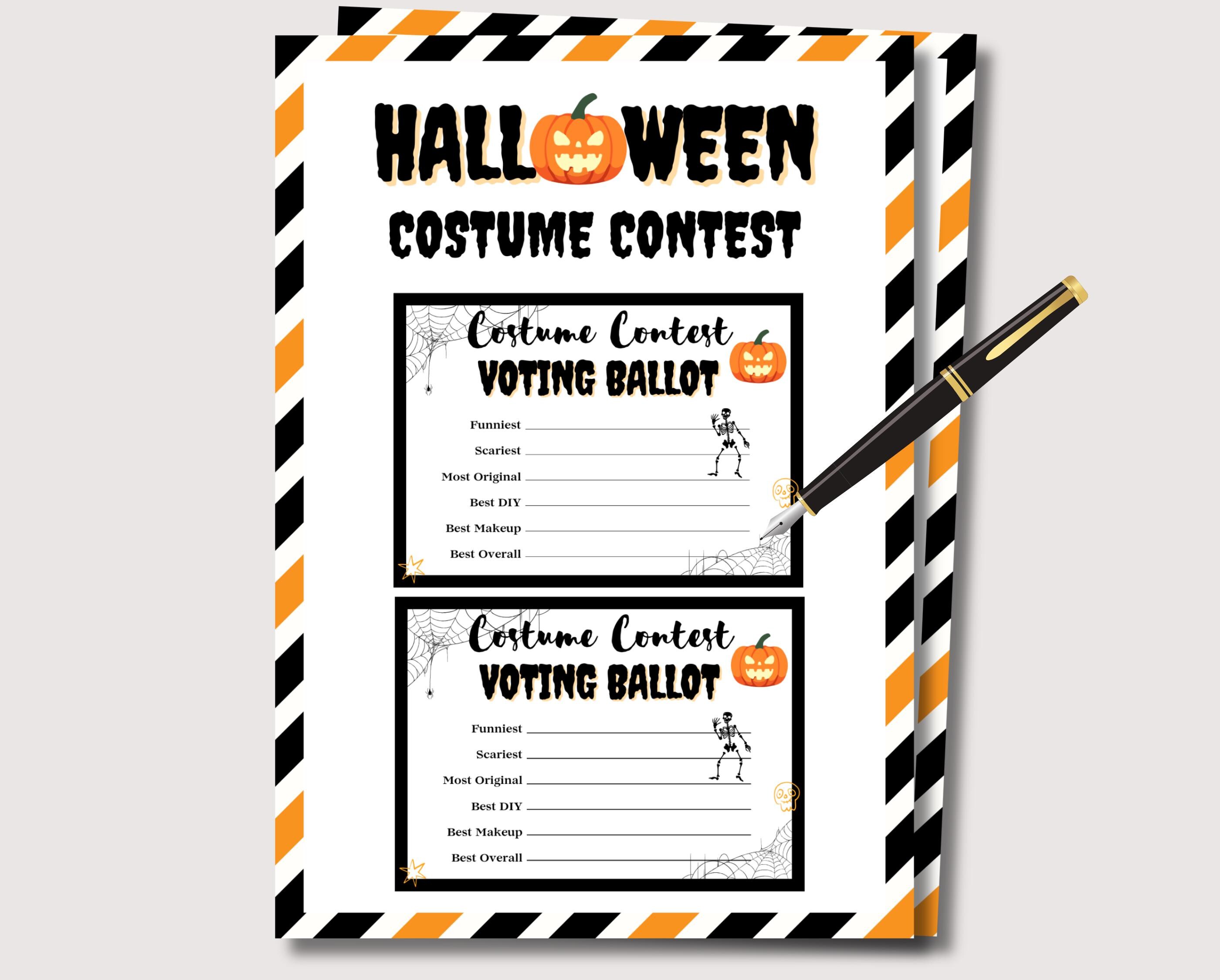 Halloween Costume Contest Ballot Voting Cards, Fun Printable Halloween ...