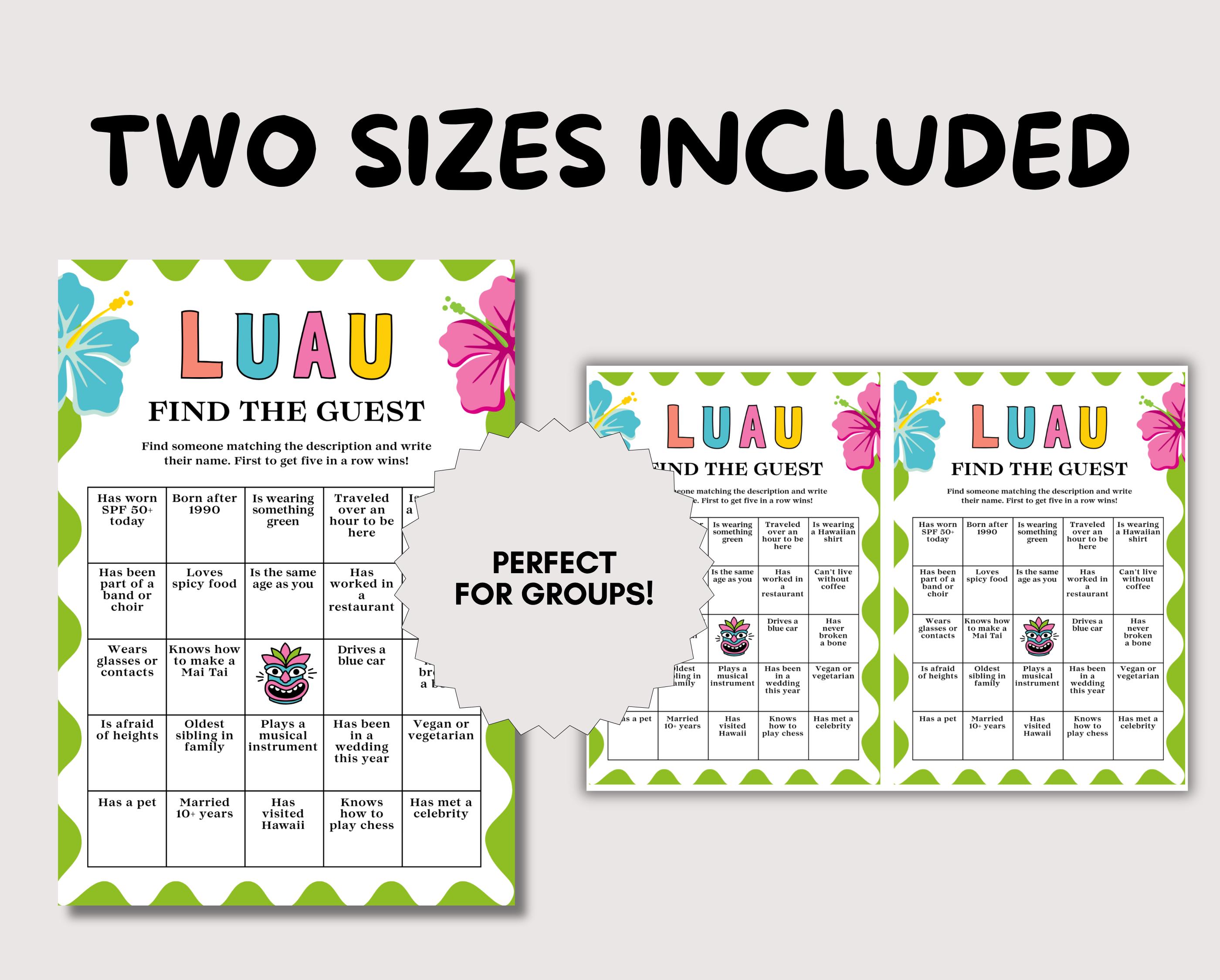 Luau Find the Guest Bingo, Luau Party Games, Hawaiian Themed Games Luau ...