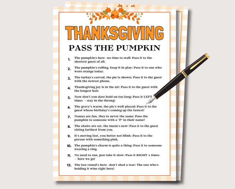 Thanksgiving Pass the Pumpkin Game, Fun Thanksgiving Game for Adults ...