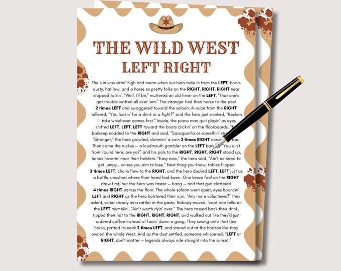 Left Right Game, Western Games, Cowboy Left Right Games, Printable ...