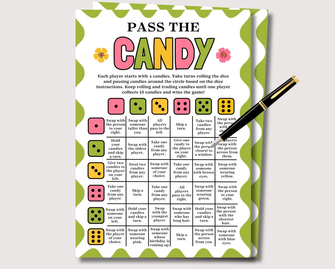 Pass the Candy Game, Fun Spring Dice Game for Kids Adults, Classroom ...