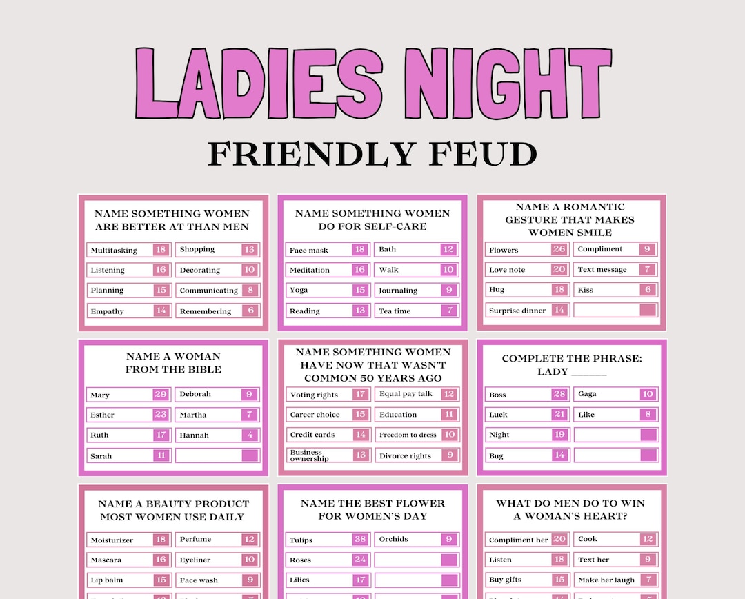 Ladies Night Friendly Feud Game, Fun Ladies Night Game, Ladies Night ...