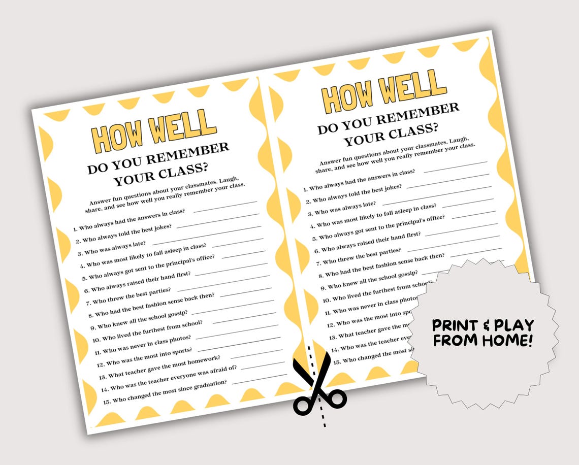 Class Reunion Games, High School Reunion Game, Printable Class Reunion ...