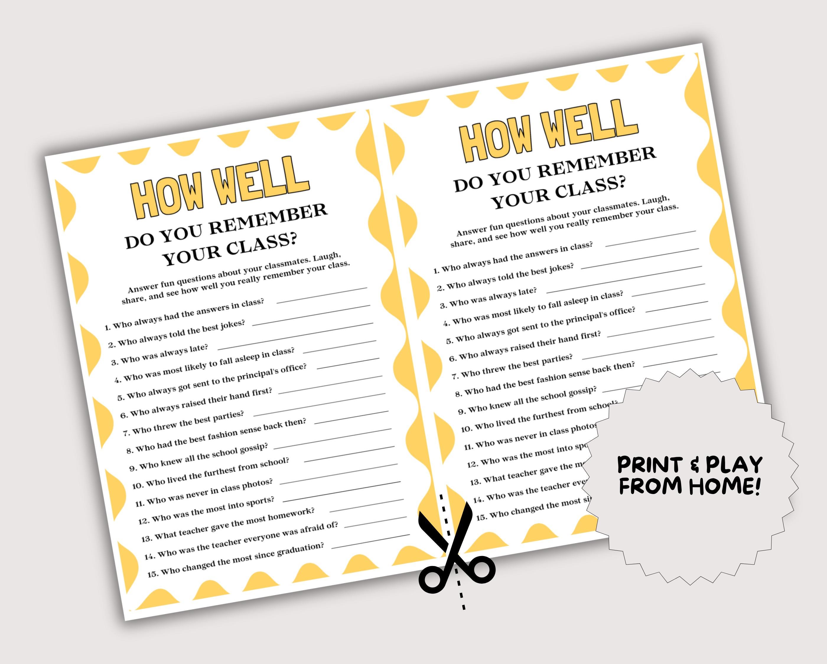 Class Reunion Games, High School Reunion Game, Printable Class Reunion ...