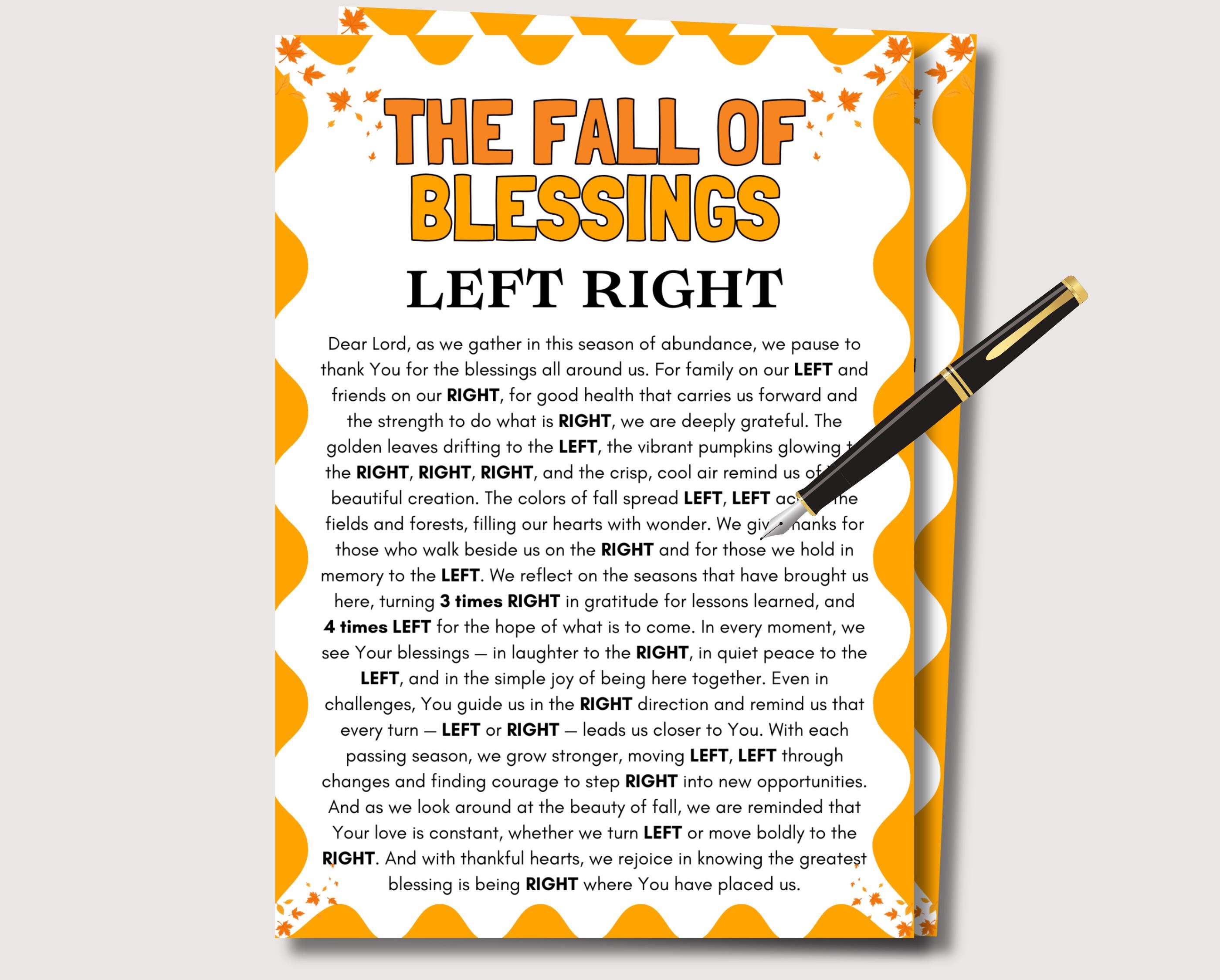 Fall Blessings Left Right Game, Autumn Left Right Game, Fall Bible ...