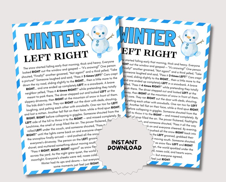 Winter Left Right Game, Fun Winter Game for Adults Kids, Winter Pass ...