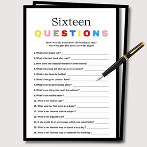 Who Knows the Birthday Girl Best, Sweet 16 Game, Birthday Party Game ...