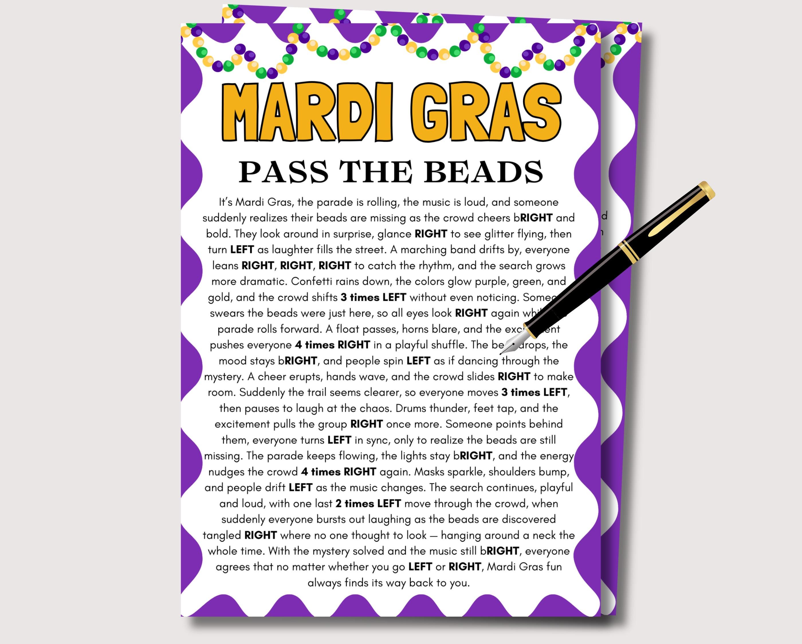 Mardi Gras Pass the Beads Game, Fun Printable Mardi Gras Game for Kids ...