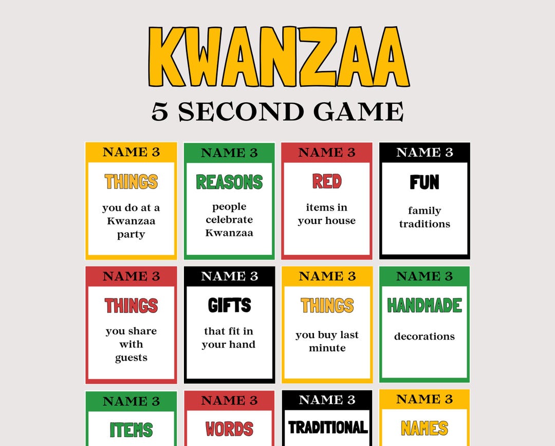 Kwanzaa 5 Second Game, Fun Printable Kwanzaa Game for Adults Kids ...