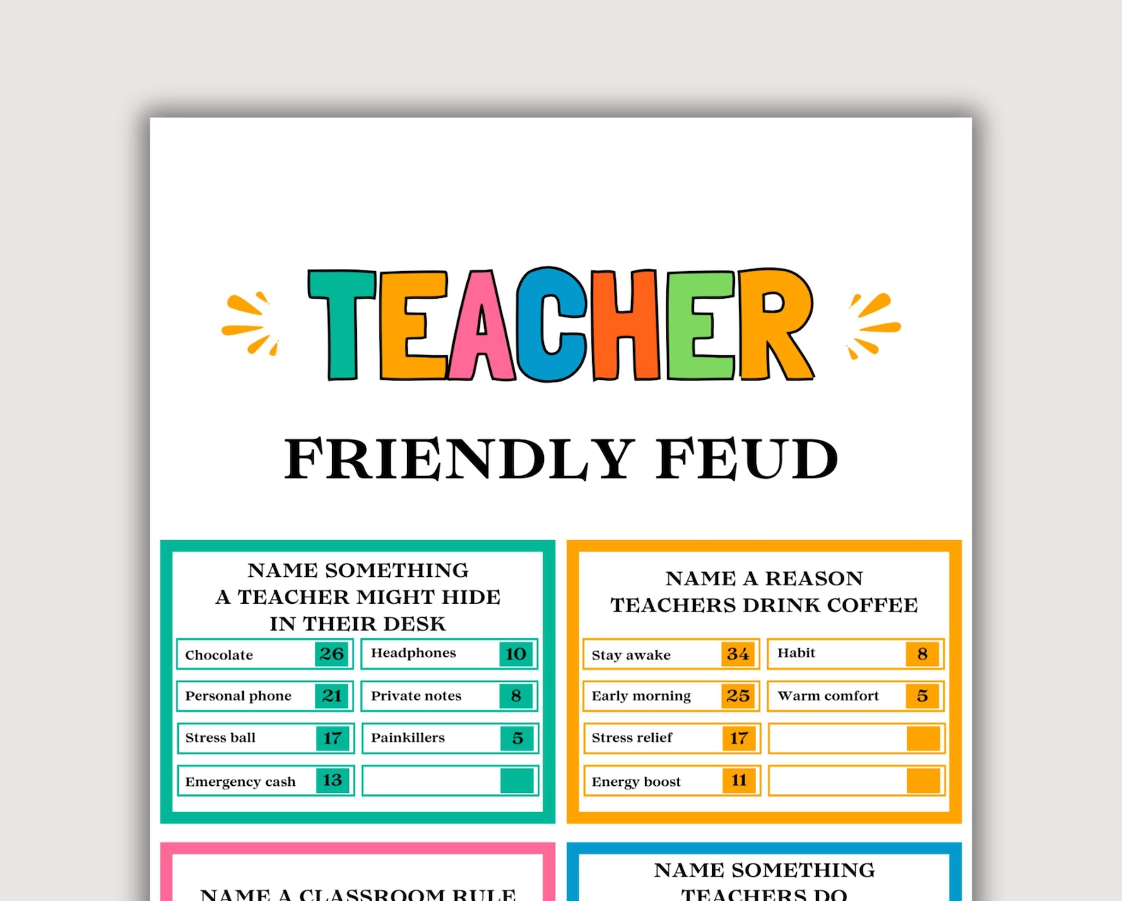 Teacher Family Feud, Teacher Feud Game, Teacher Games School Games ...