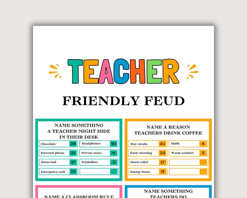 Teacher Family Feud, Teacher Feud Game, Teacher Games School Games ...