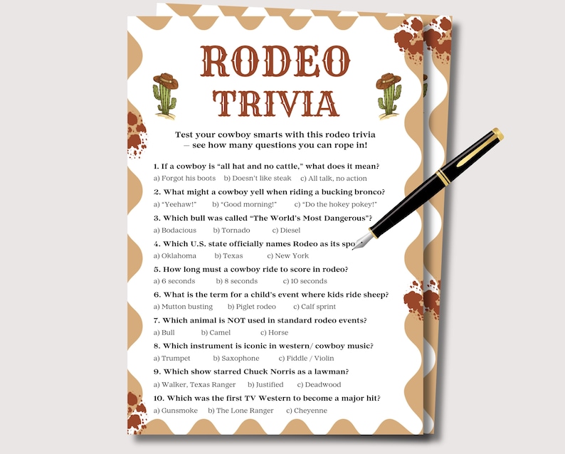 Rodeo Trivia Game, Funny Rodeo Party Game for Kids and Adults, Western ...