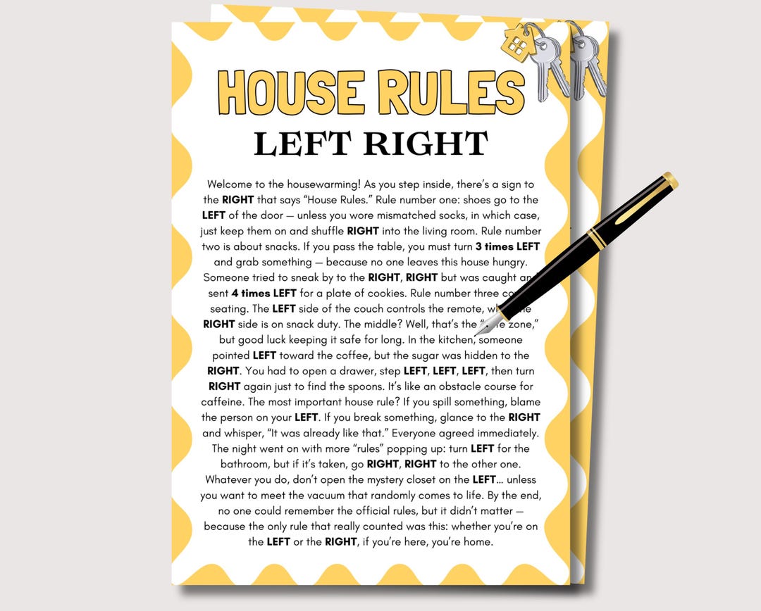 Housewarming Party Game, Fun House Rules Left Right Game, Housewarming ...