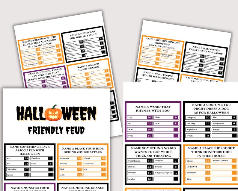 Halloween Friendly Feud Game, Fun Halloween Game for Adults Kids ...
