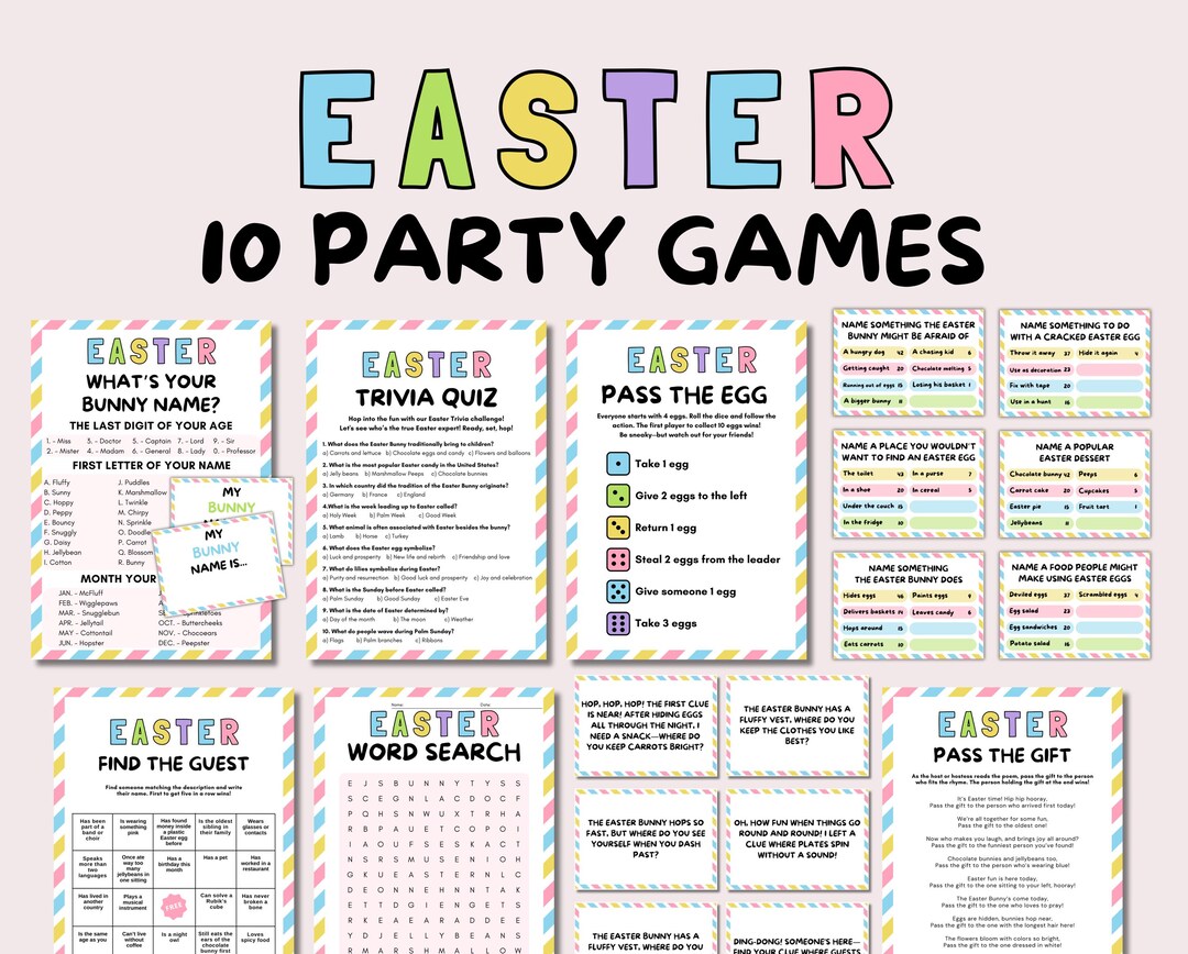 10 Easter Games Bundle, Pass the Gift Easter Pass the Prize, Whats Your ...