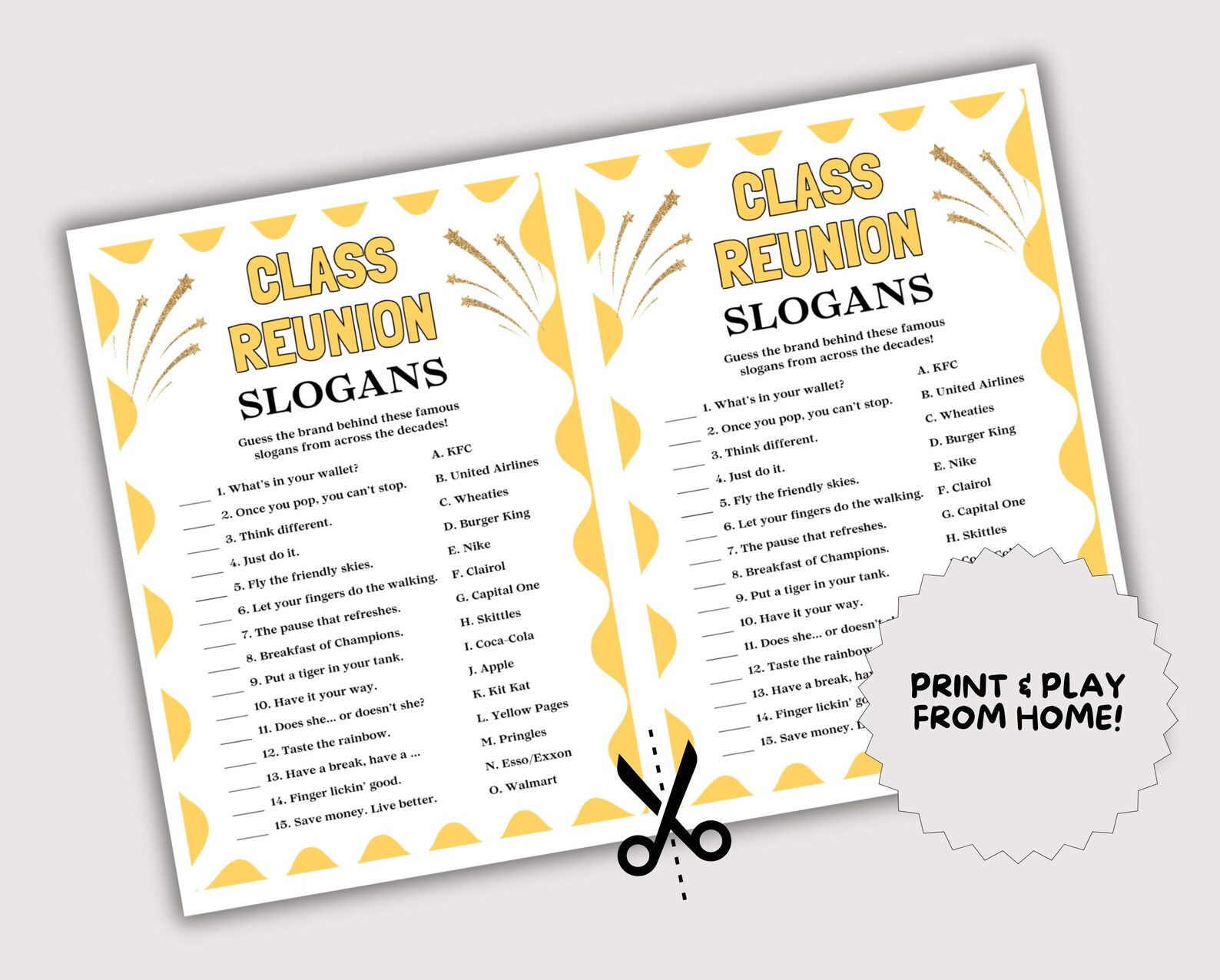 Class Reunion Slogans Game, Funny Printable Trivia for High School ...