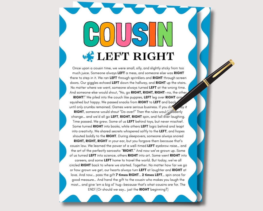 Cousin Left Right Game, Fun Printable Cousins Party Game, Cousin Pass ...